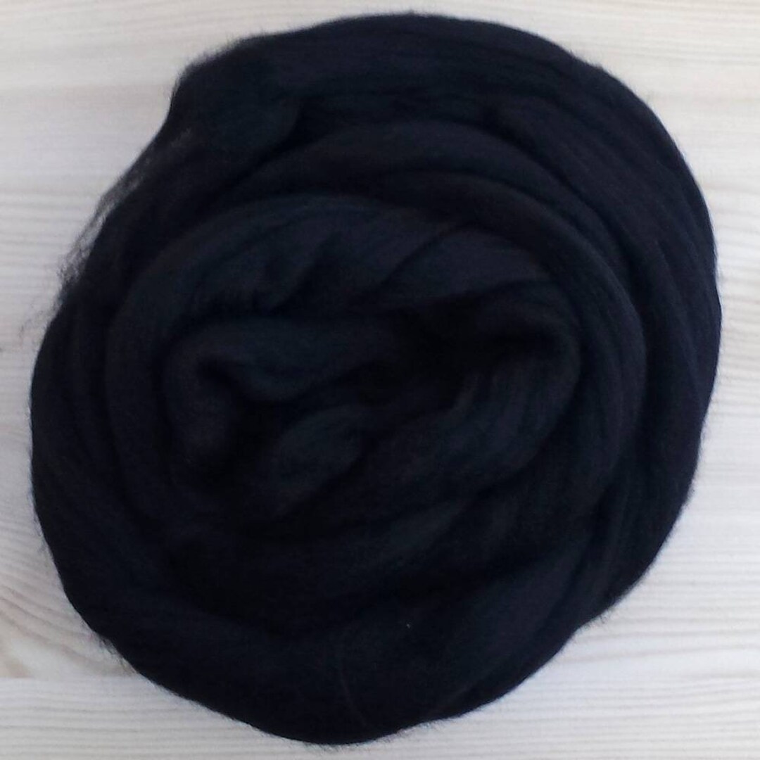 Raven Black Merino Wool Tops / Roving / Fleece felting Spinning ...