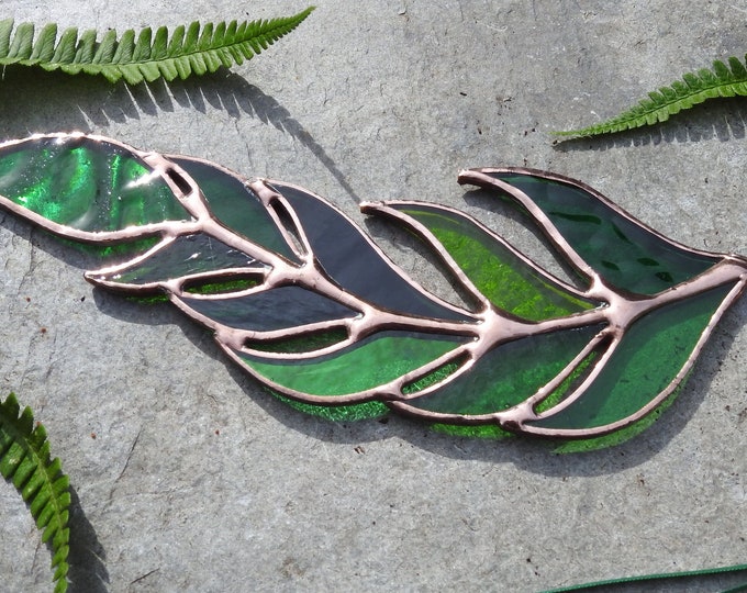 Stained Glass 'fern Leaf' Suncatcher,mixed Shades of Green or Teal ...