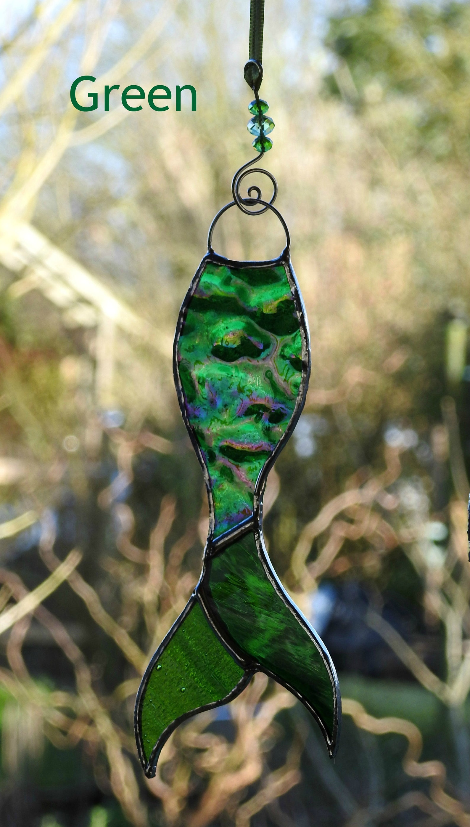 Stained Glass Mermaid Tail Suncatcher.beautiful Iridised Glass.teal ...