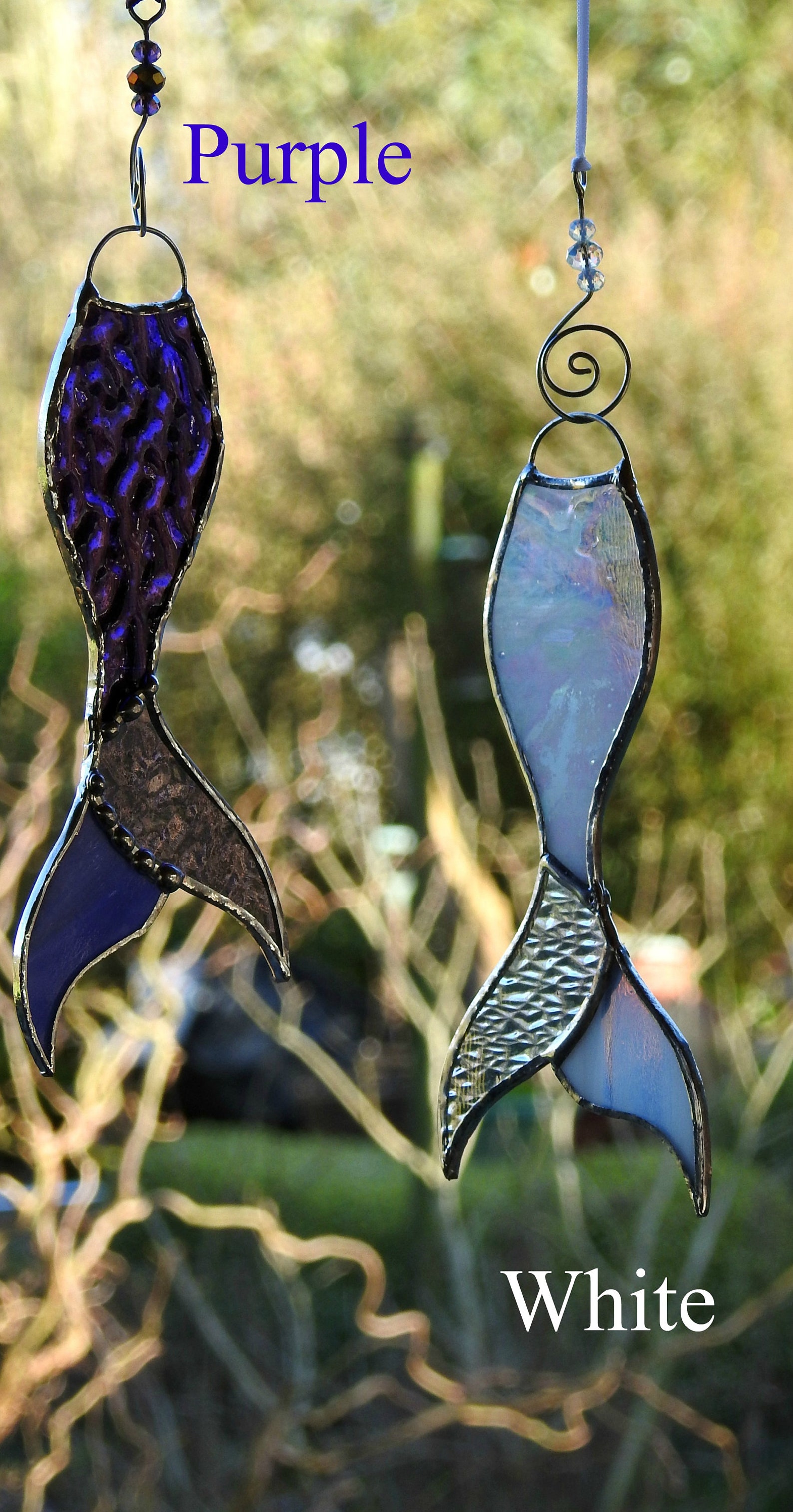 Stained Glass Mermaid Tail Suncatcher.beautiful Iridised Glass.teal ...