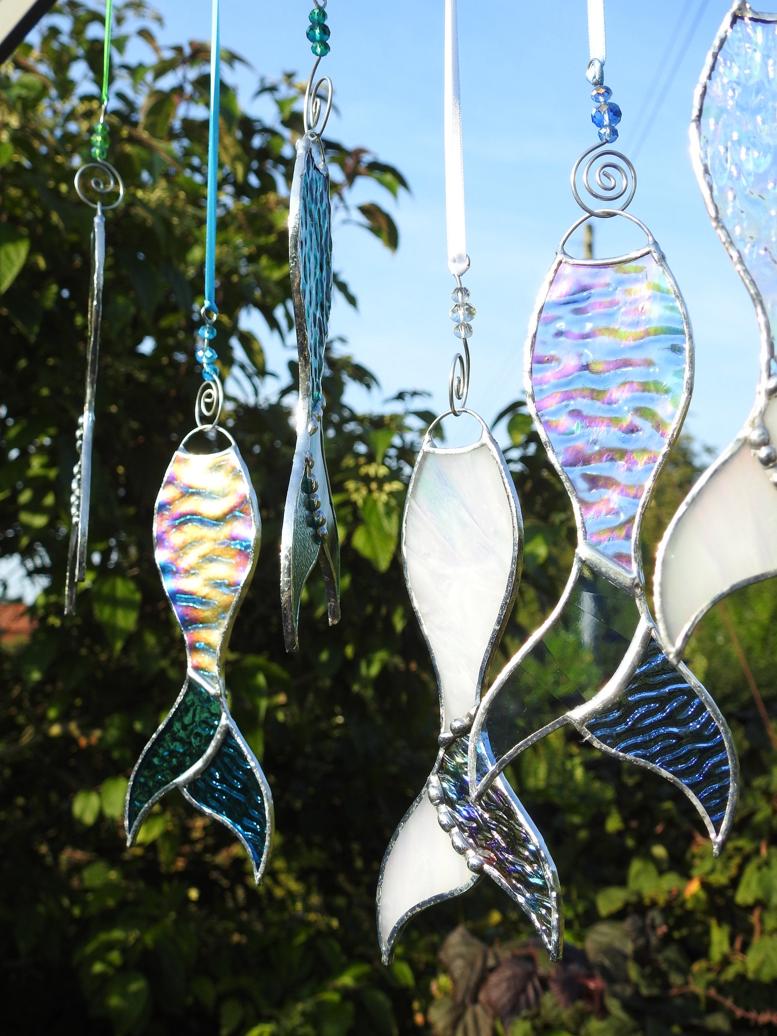 Stained Glass Mermaid Tail Suncatcher.beautiful Iridised Glass.teal ...