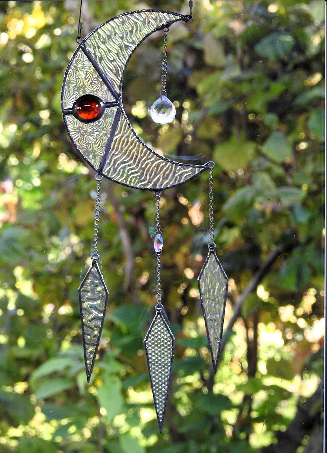 Stained Glass Crescent Moon & Icicles in Mixed Iridised Clear Glass ...