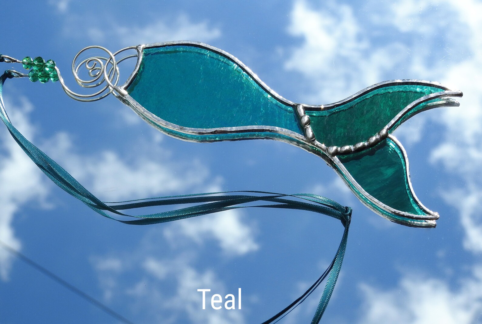 Stained Glass Mermaid Tail Suncatcher.beautiful Iridised Glass.teal ...