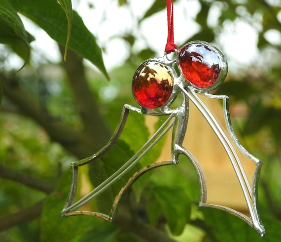 Mirror Glass Holly Christmas Decorationred Glass | Etsy