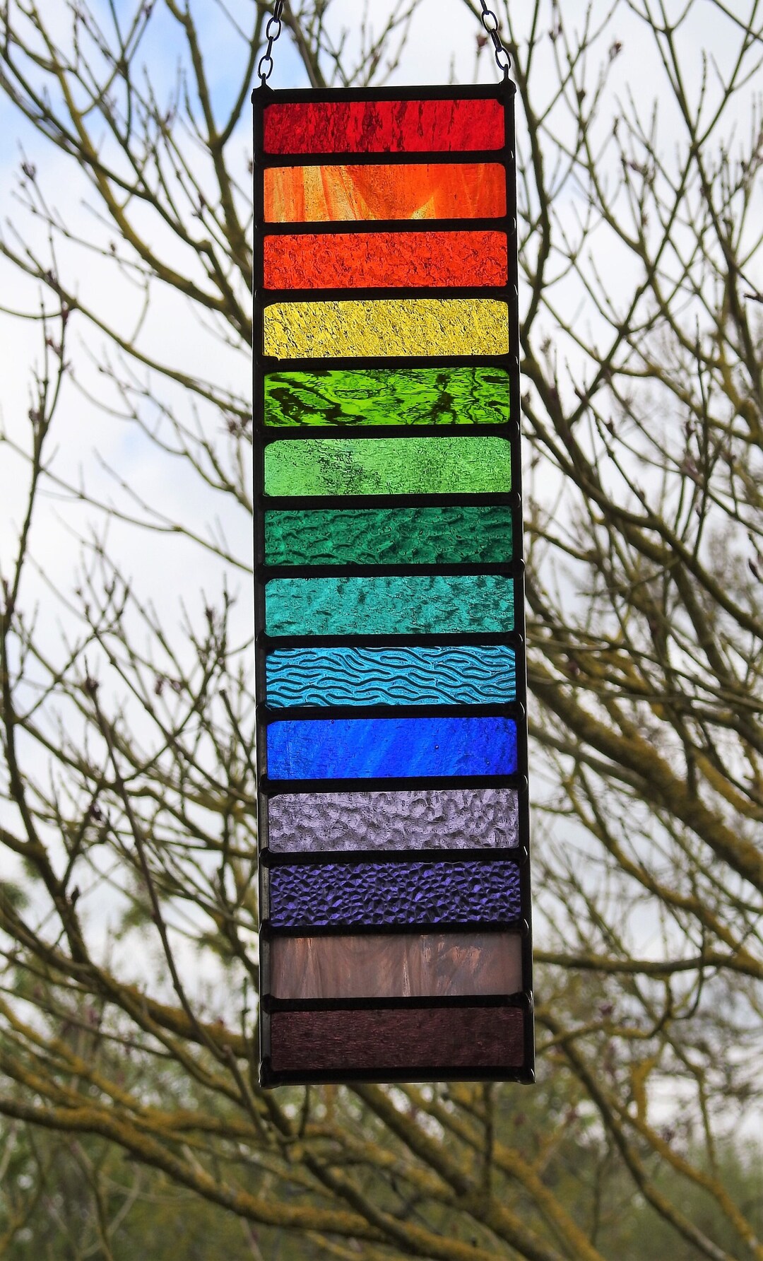 Rainbow Stripes Stained Glass Suncatcher: Textured Leaded Panel, 15 ...
