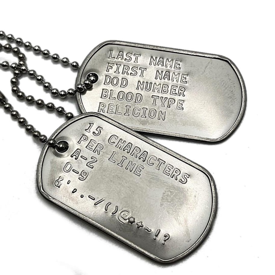 Military ID Dog Tags / Stainless Steel / Personalized Custom Embossed ...