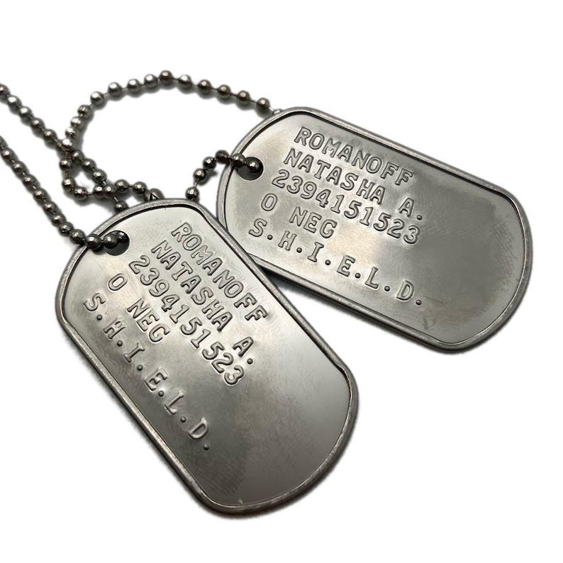 Black Widow Spy Military Dog Tags Stainless Steel, Movie Prop Cosplay ...
