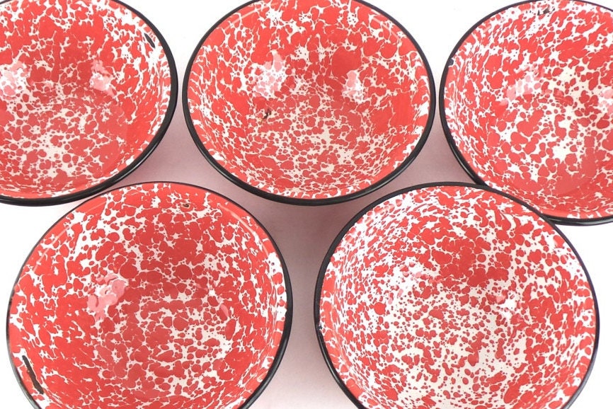 SIX Spatterware Bowls, Enamelware, Camping Equipment, Vintage Camping ...