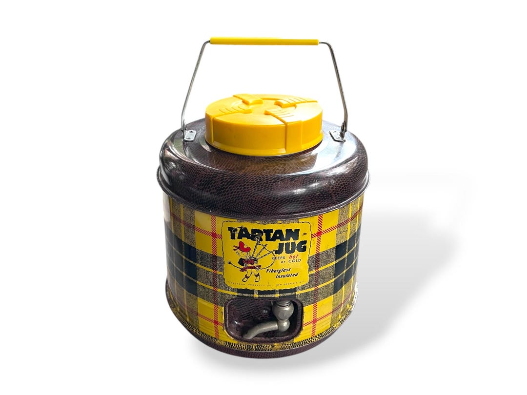 60s Poloron Tartan Jug, 1 Gallon, Original Label, Vintage Camping Gear ...