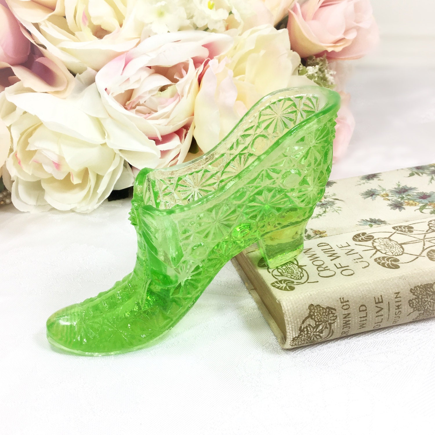 Green Vaseline Uranium Neon Glass Boot Glass Shoe Office Decor, Home ...
