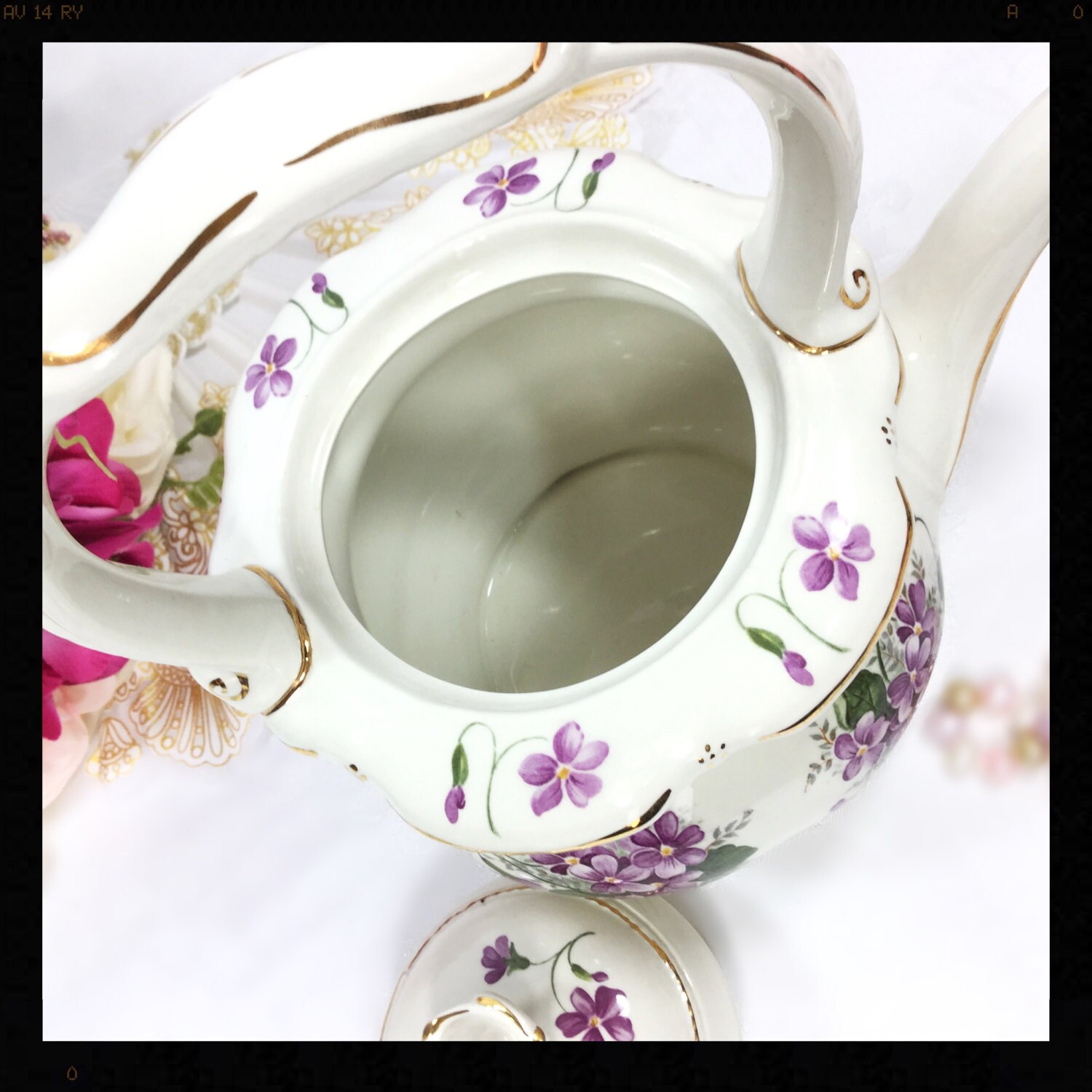 Crown Dorset Full Sized Purple Lilac Teapot W/ Top Handle. Purple Lilac ...