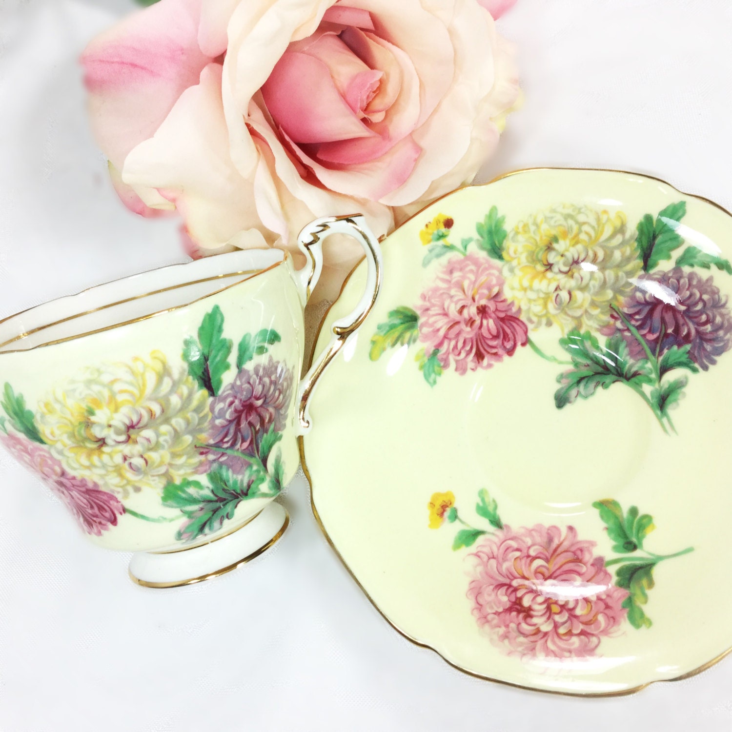 Paragon Yellow Mums Tea Cup & Saucer, English Fine Bone China Tea Set ...