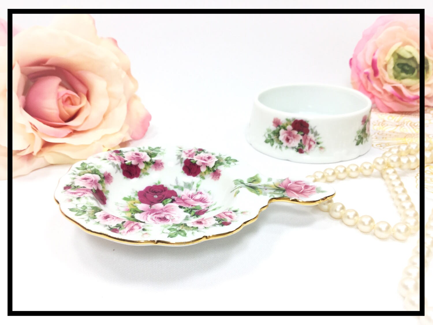 RESERVED- Victorian Inspired Tea Strainer, Pink Roses Porcelain Tea ...
