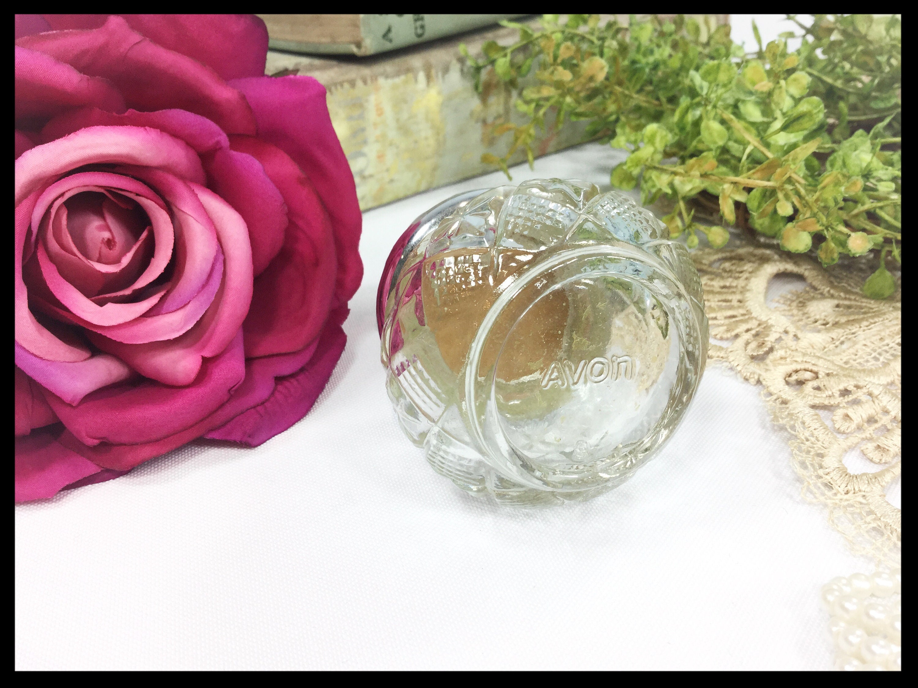 Vintage Avon Ornate Silver Lid Vanity Glass Jar - Lotion Jar, Trinket ...