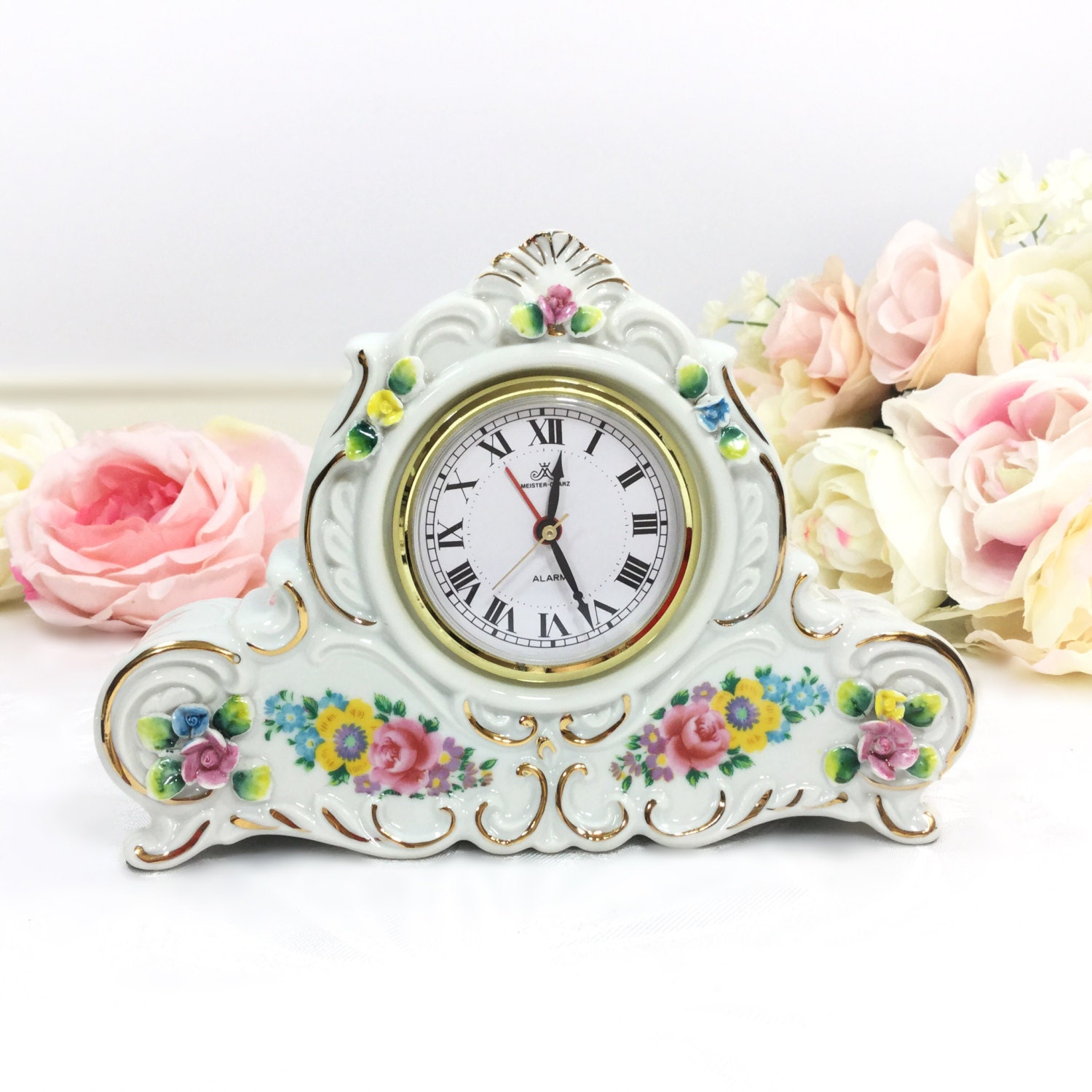 Vintage Porcelain Dresden Handpainted Clock, Meister-Quartz. For Shabby ...