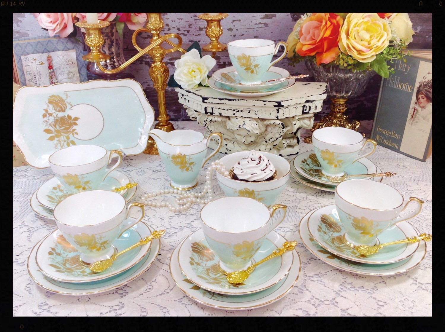 21 Piece Sutherland H&M China C1950 Pattern 3241 Bone China English Tea ...