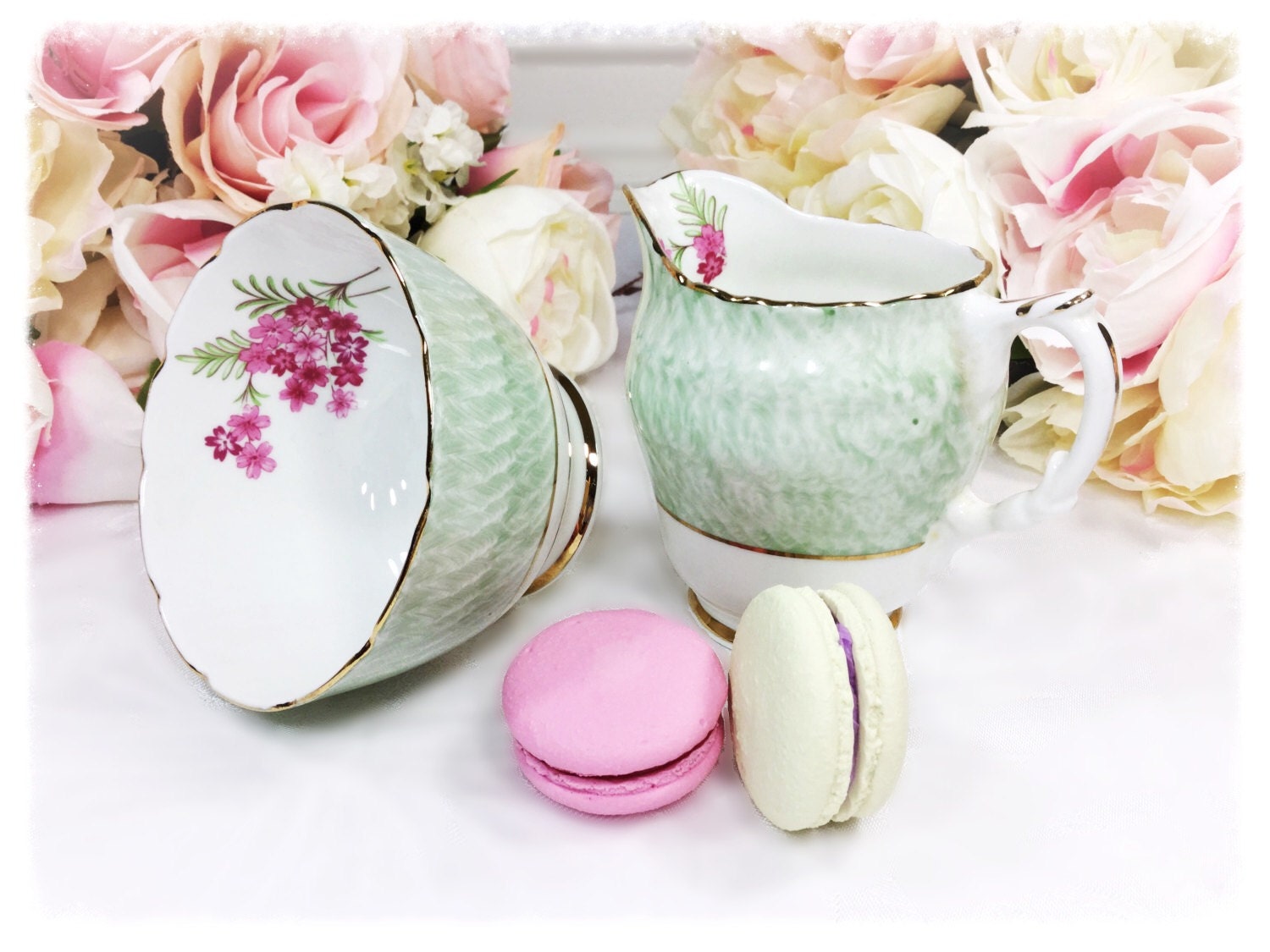 Dakin English Bone China Open Sugar Bowl & Creamer for Tea Set Tea ...