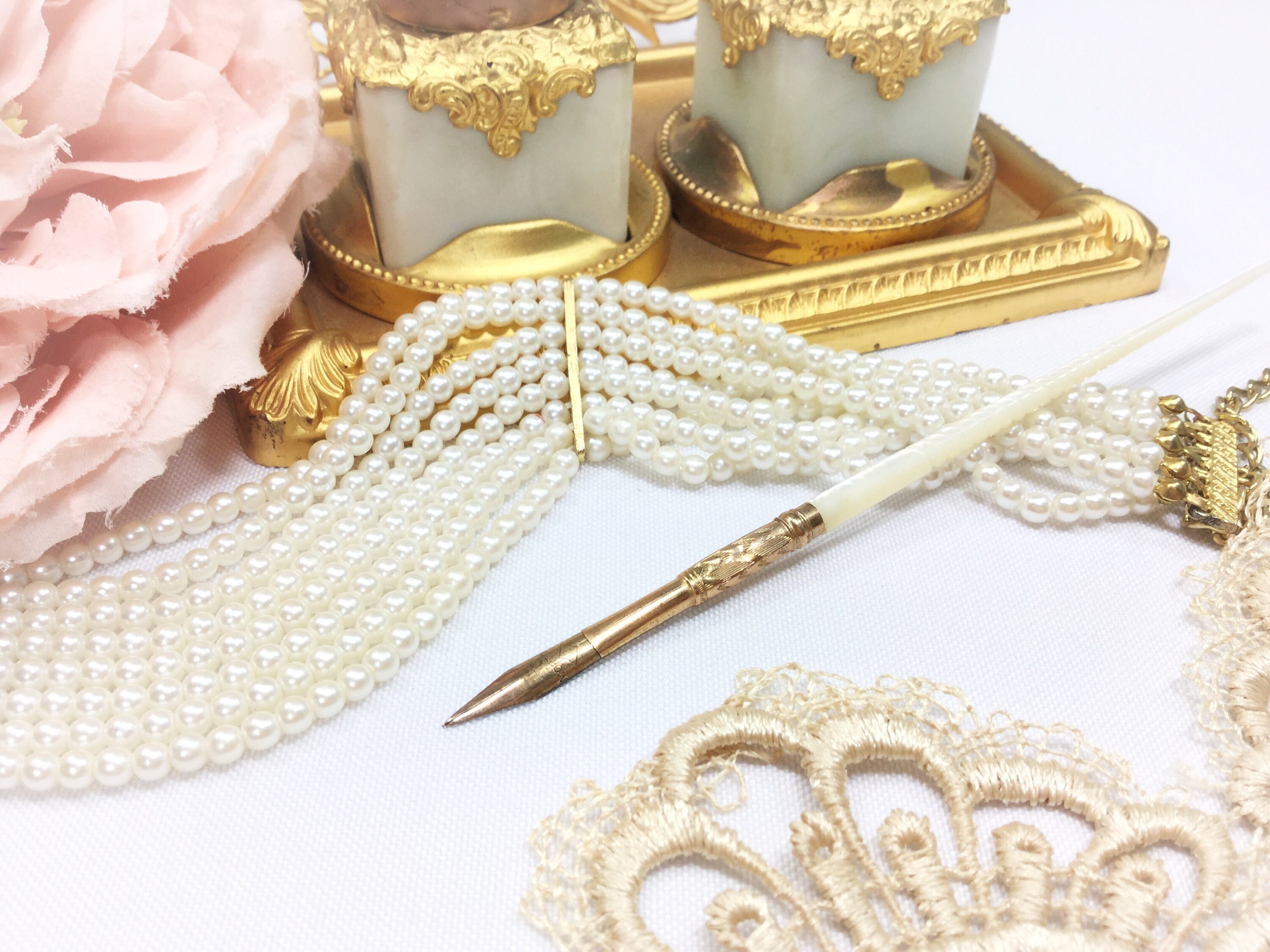 Victorian Mother of Pearl Dip Pen, Notched Pearl Gold Dip Pen, Pearl ...