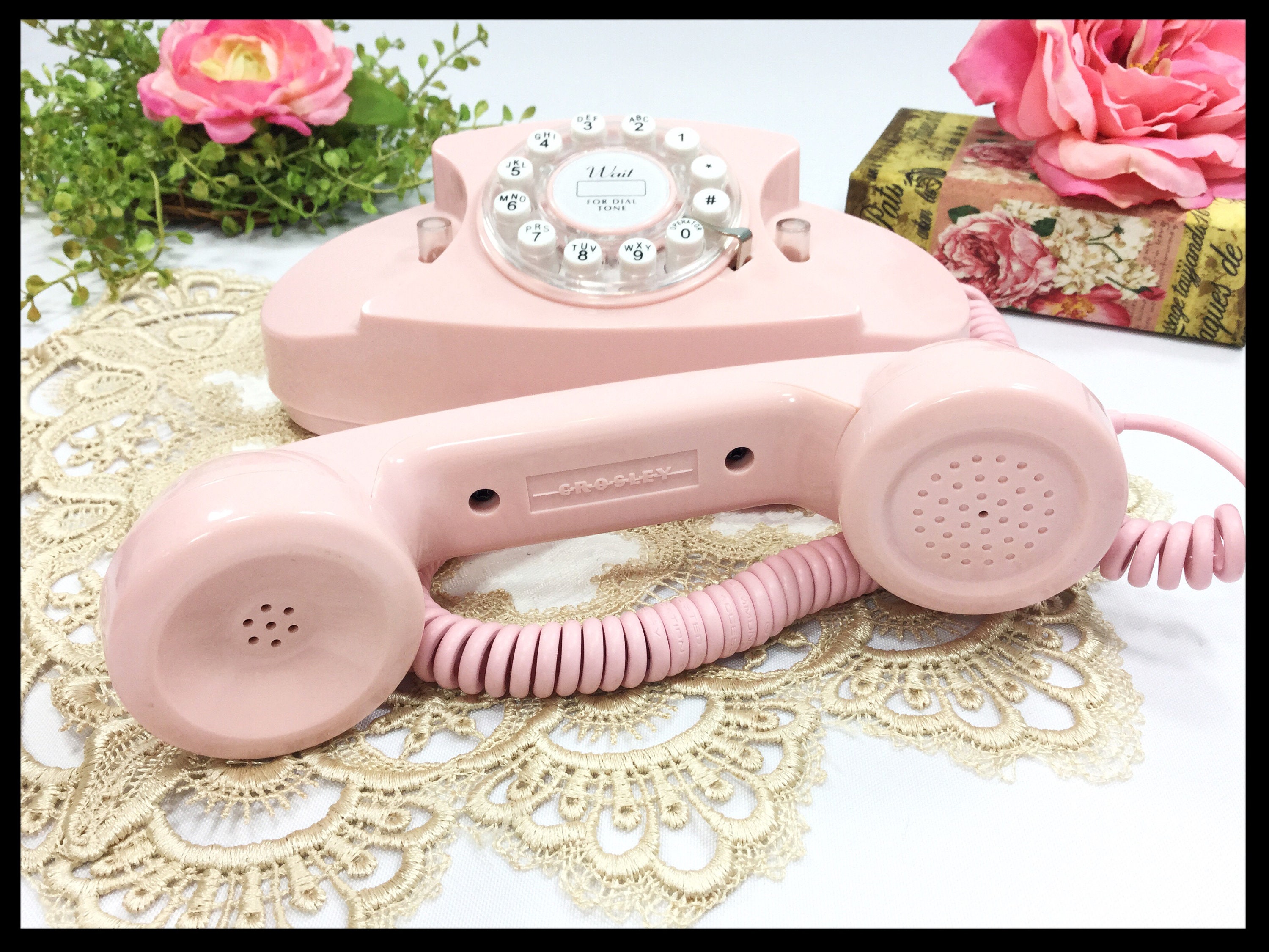 Pink Retro Push Button Telephone, Pink Corded Desk Top Phone, Vintage ...