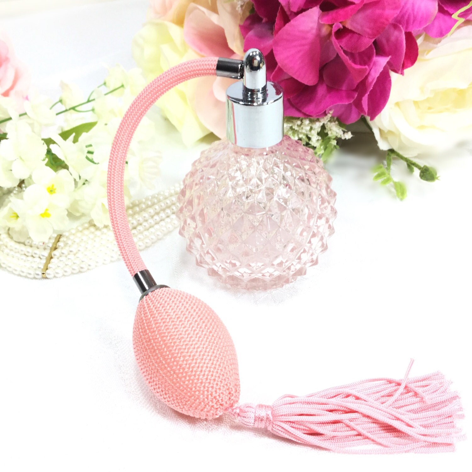 Pink Glass Cut Perfume Atomizer, Pink Perfume Spray Bottle for Vanity ...