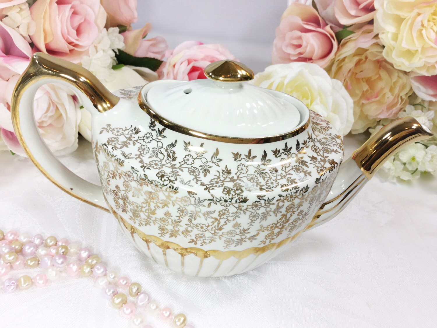 Dazzling RARE Antique Gibsons Gold Gilt Chintz Teapot Staffordshire ...