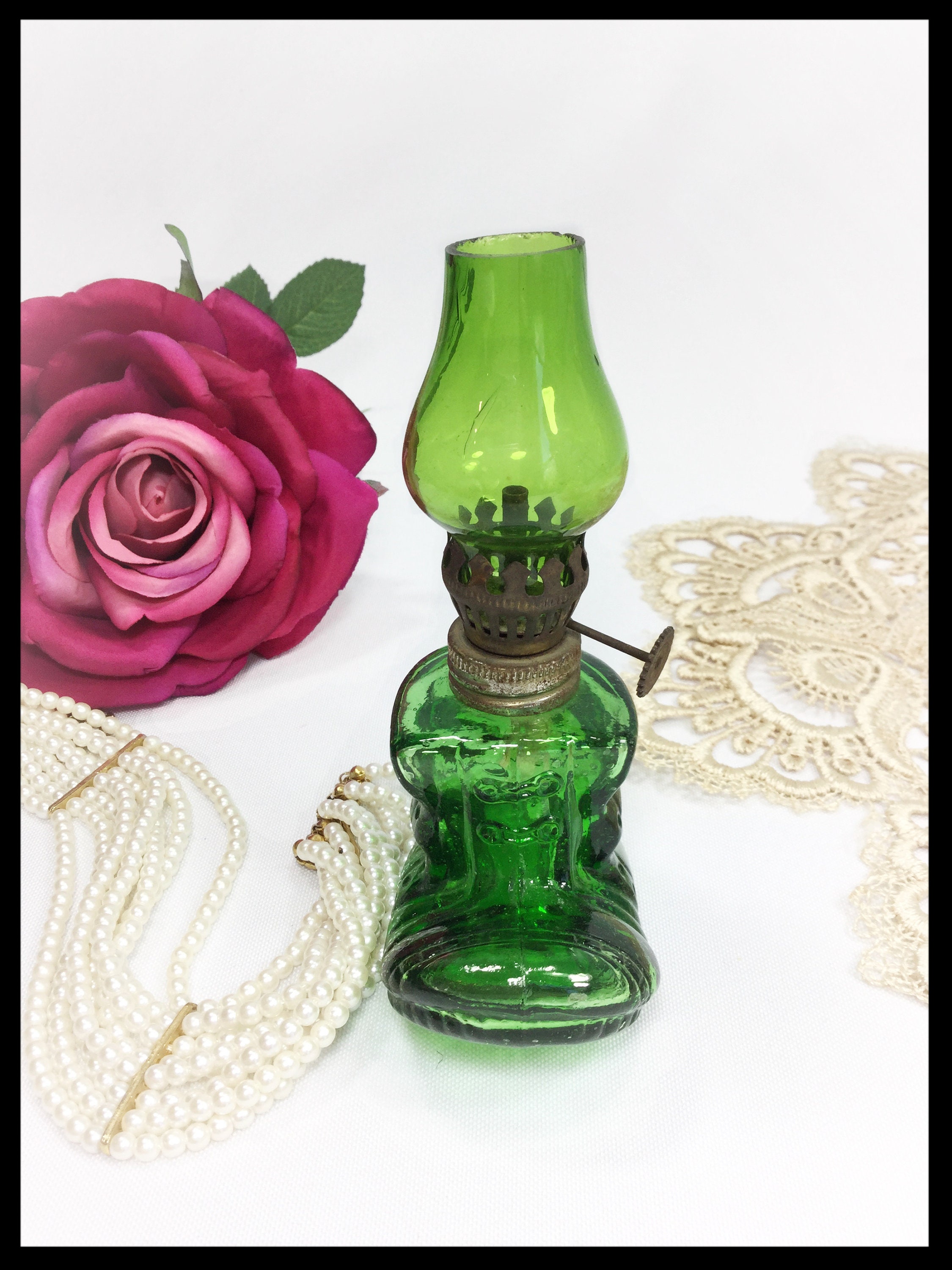 Shoe Mini Oil Lamp Set, Green Miniture Oil Lamp, Collectible Oil Lamp ...