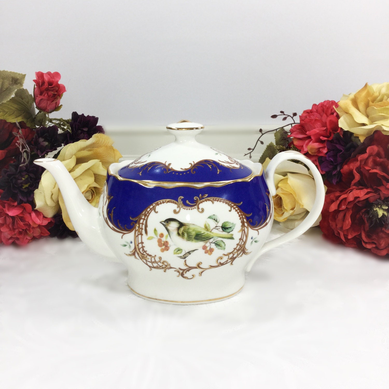 Birds Royal Blue Porcelain Teapot for Tea Set, Tea Party, Wedding ...