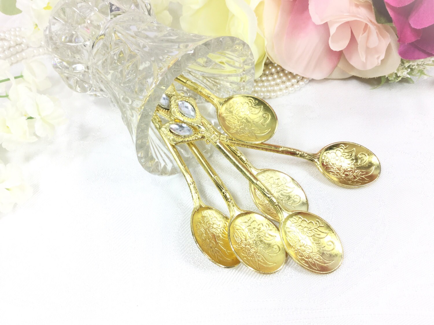 Set of 6 Gold Teaspoons, Coffee Spoons, Demitasse Spoons, Ice Cream ...