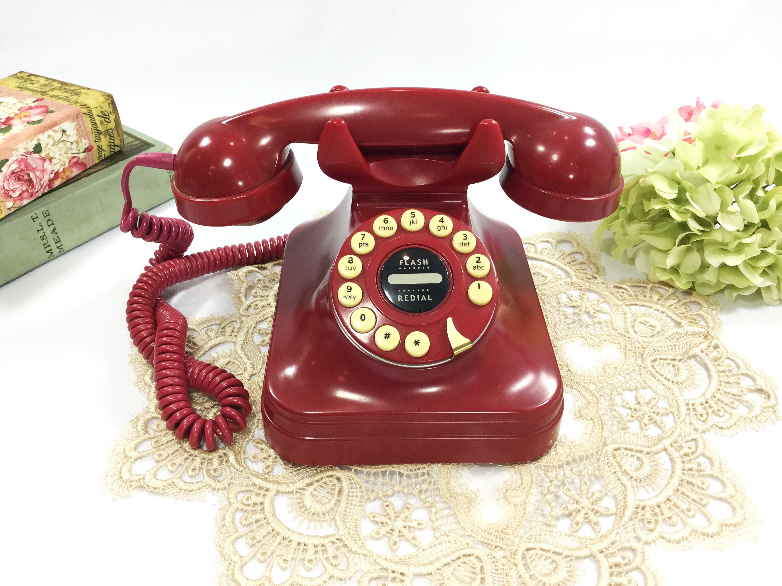 Vintage Retro Style Matte Red Push Button Telephone, Red Desk Top Phone ...