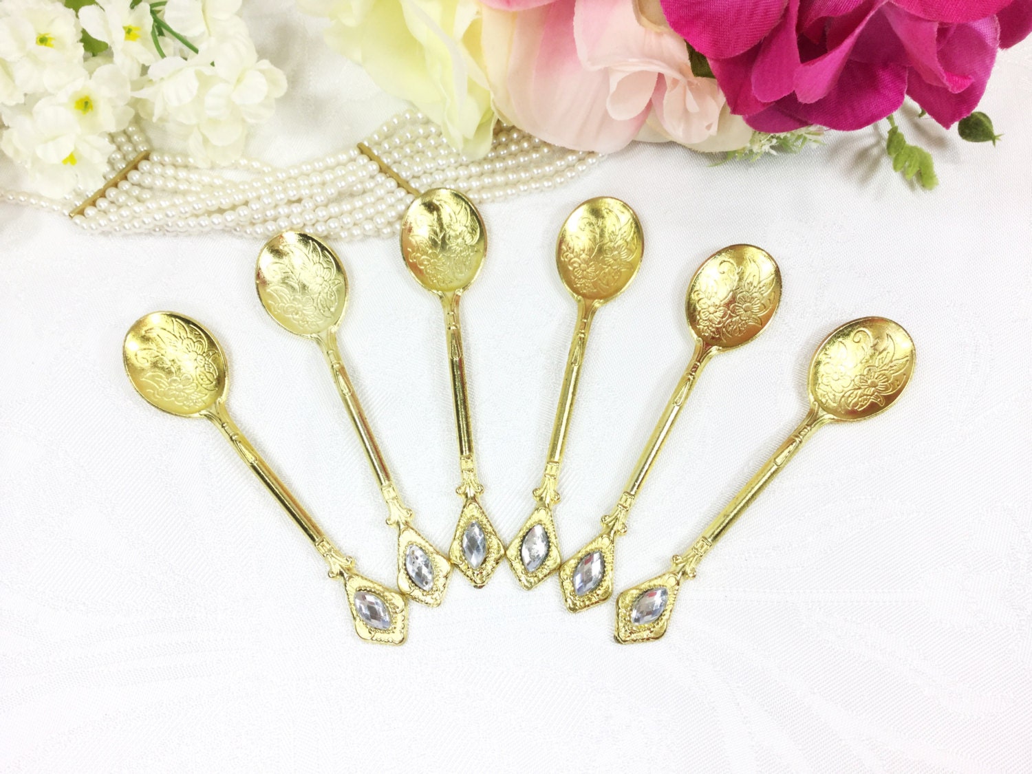 Set of 6 Gold Teaspoons, Coffee Spoons, Demitasse Spoons, Ice Cream ...