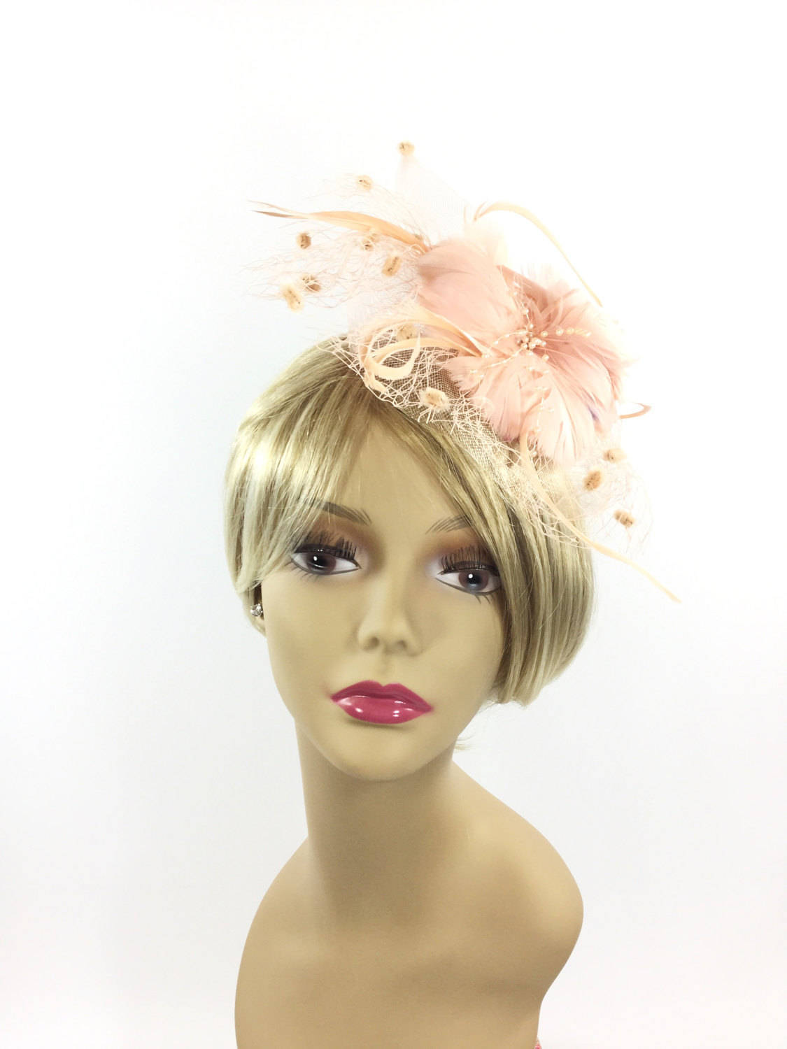 Flesh Pink Feather Fascinator, Pink Tea Party Hat, Flesh Pink Sinamay ...