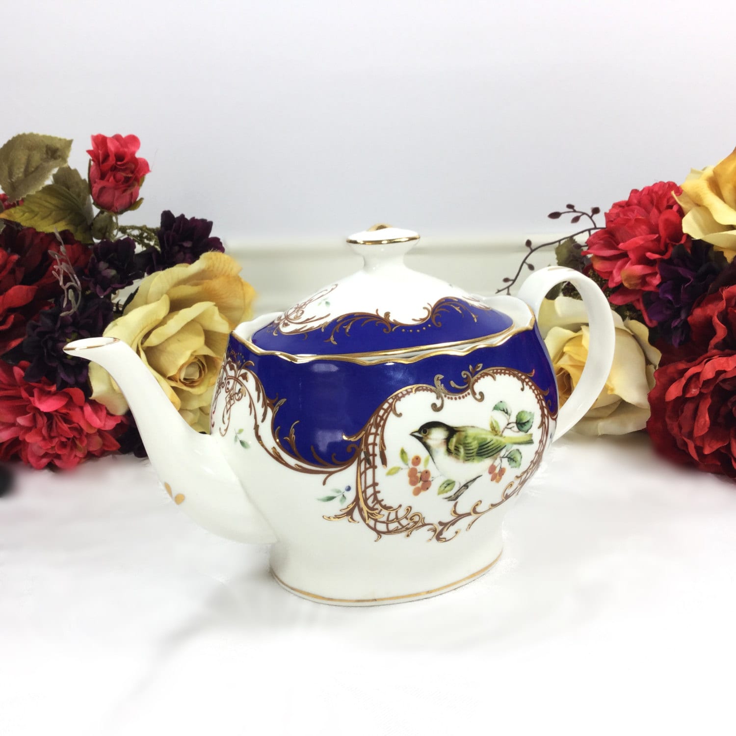 Birds Royal Blue Porcelain Teapot for Tea Set, Tea Party, Wedding ...