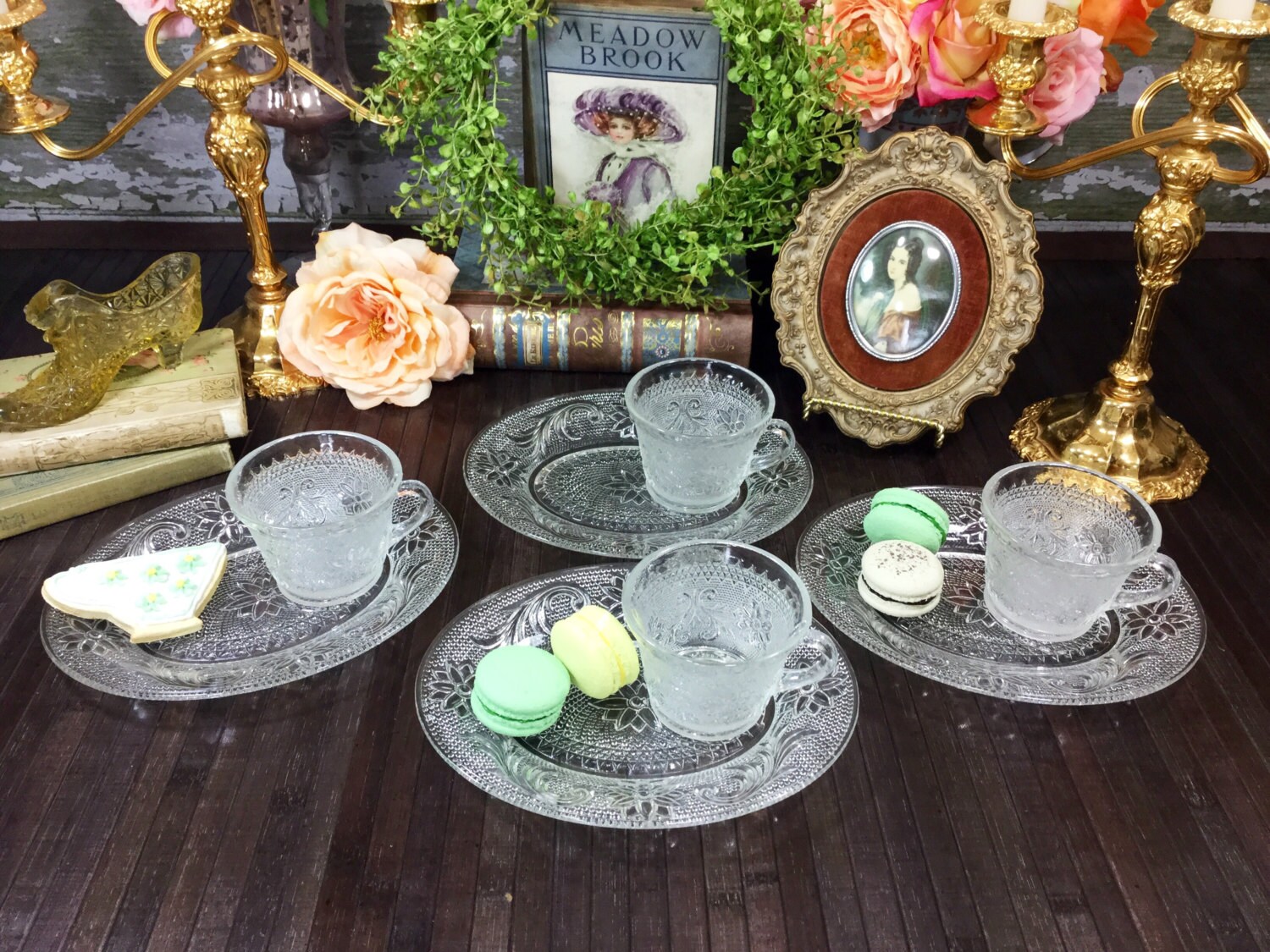 Set of 4 Oval Tiara Chantilly Clear Indiana Glass Company Tiara Design ...