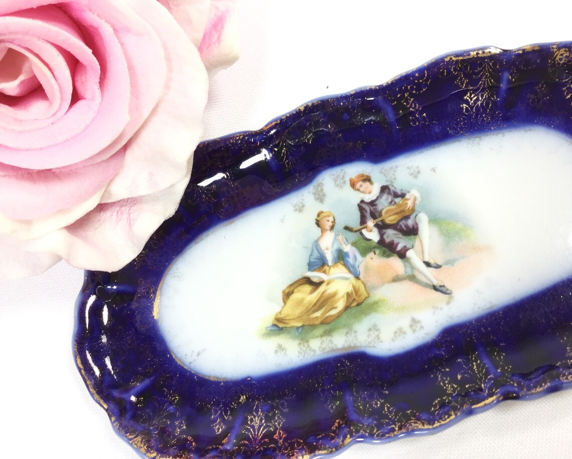 Vintage Dresden Pin Dish Victorian Couple Love Story Cobalt - Etsy