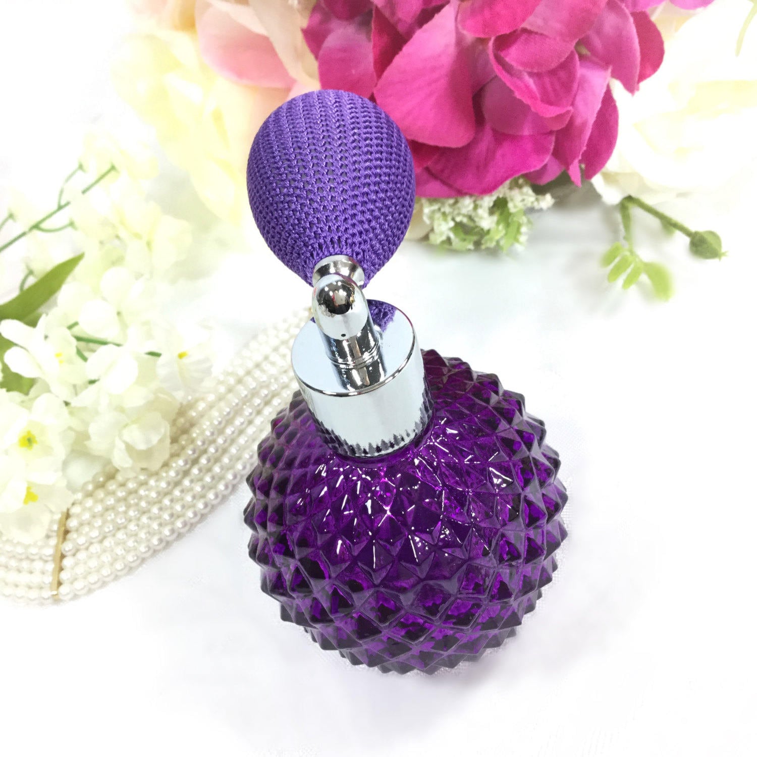 Purple Glass Cut Perfume Atomizer, Purple Perfume Spray Bottle for ...