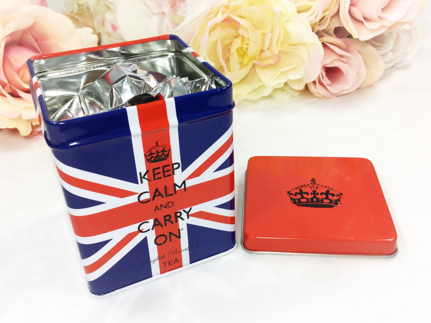 Unopened English Breakfast Tea Tin, Keep Calm & Carry On English Tea ...