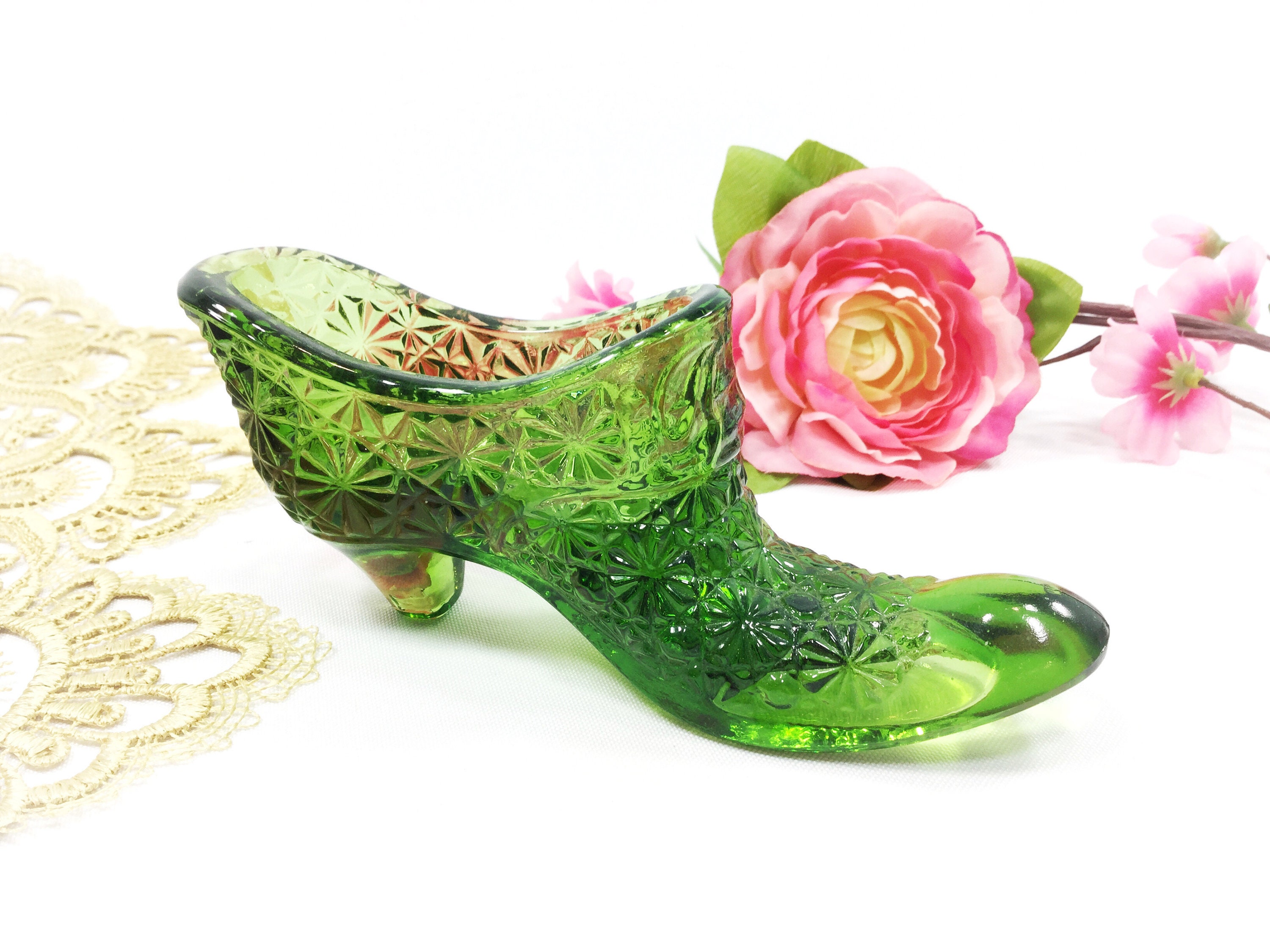 Vintage Fenton Green Glass Shoe, Fenton Glass Shoe, Victorian Boot ... Vintage Fenton Green Glass Shoe, Fenton Glass Shoe, Victorian Boot ...
