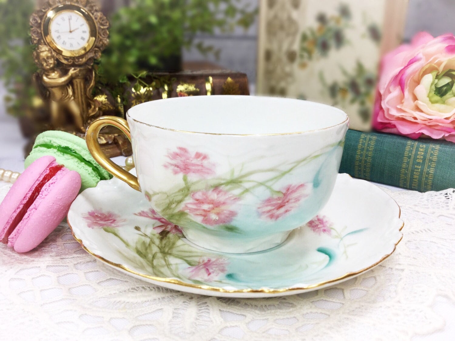 Handpainted H & C Floral French Tea Cup and Saucer, Gilt, For Wedding ...