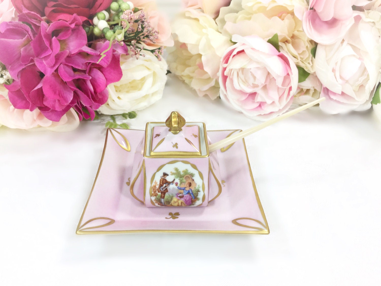 Antique Limoges Fragonard Inkwell, Pink Limoges France Porcelain ...