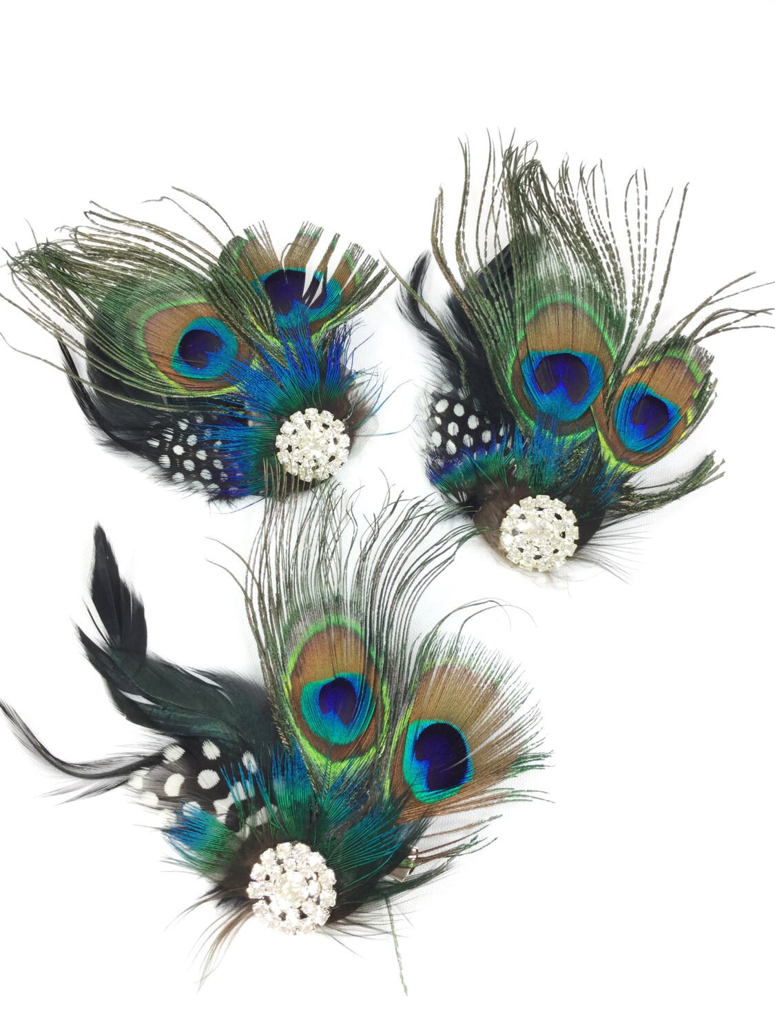 Lot of 3 Ladies Peacock Feather Hair Clips, Peacock Hair Accessory For ...