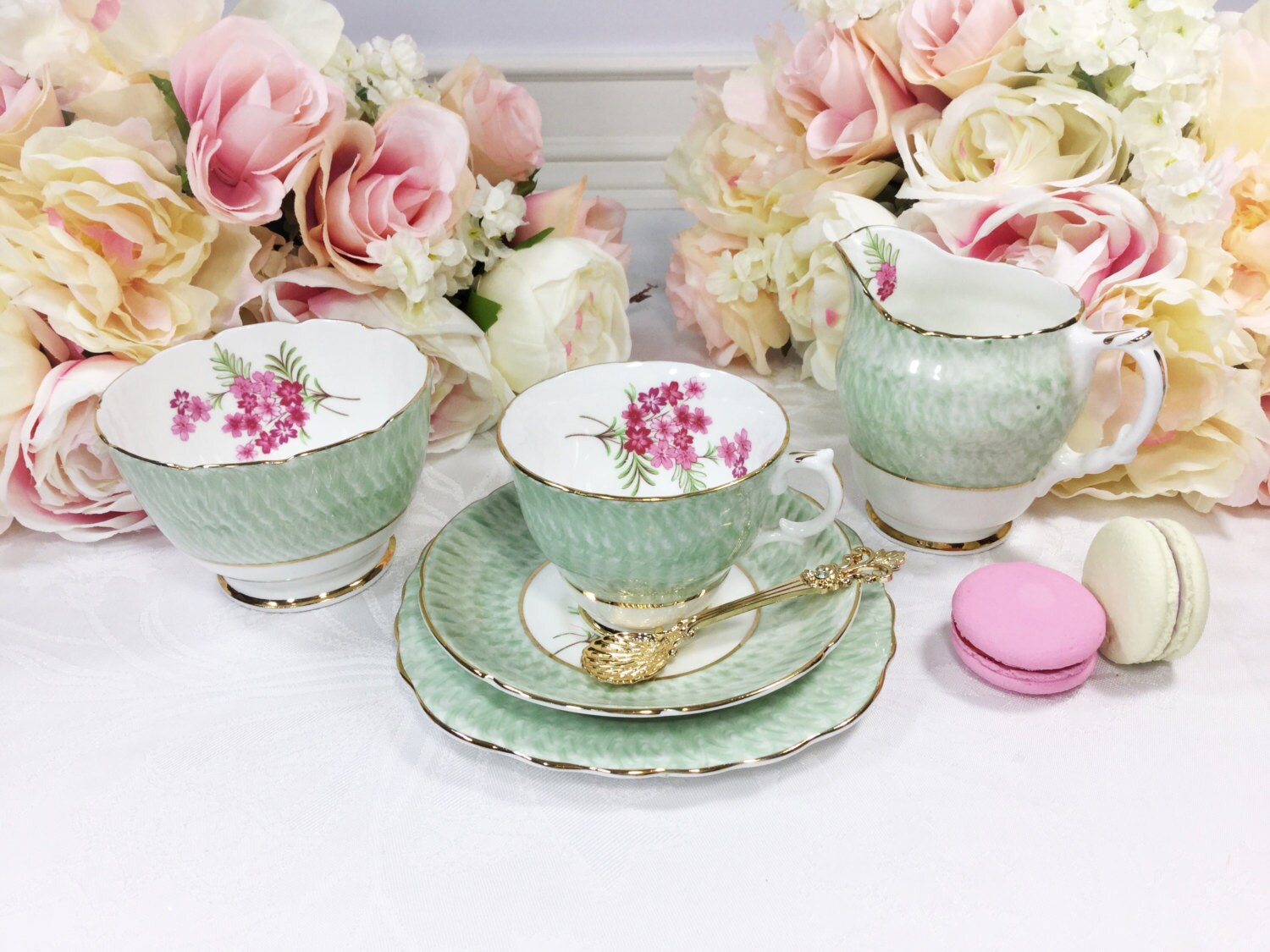 Dakin Pink Floral Bone China English Tea Trio, Bone China English Tea ...