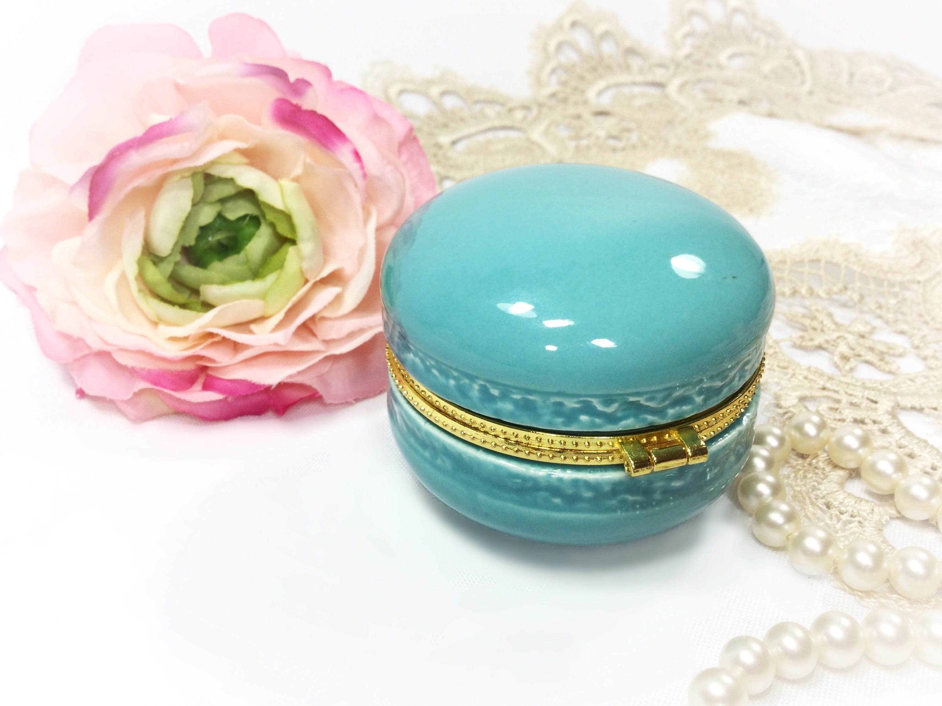 RESERVED- SANDY. Blue & Gold Macaron Gift Box, Blue Macaron Jewelry Box ...