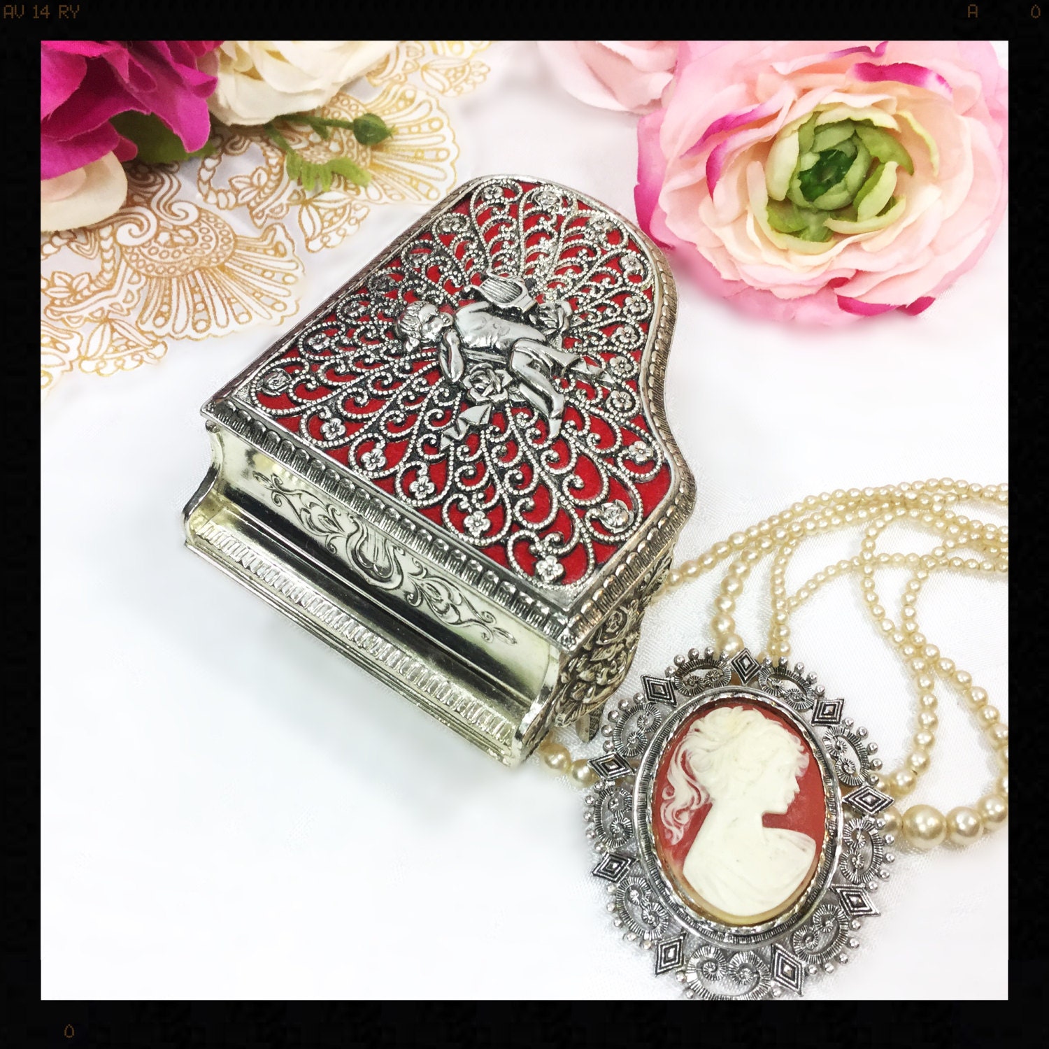 Silver Musical Cherub Piano Trinket Box, Silver Filigree Musical Box ...