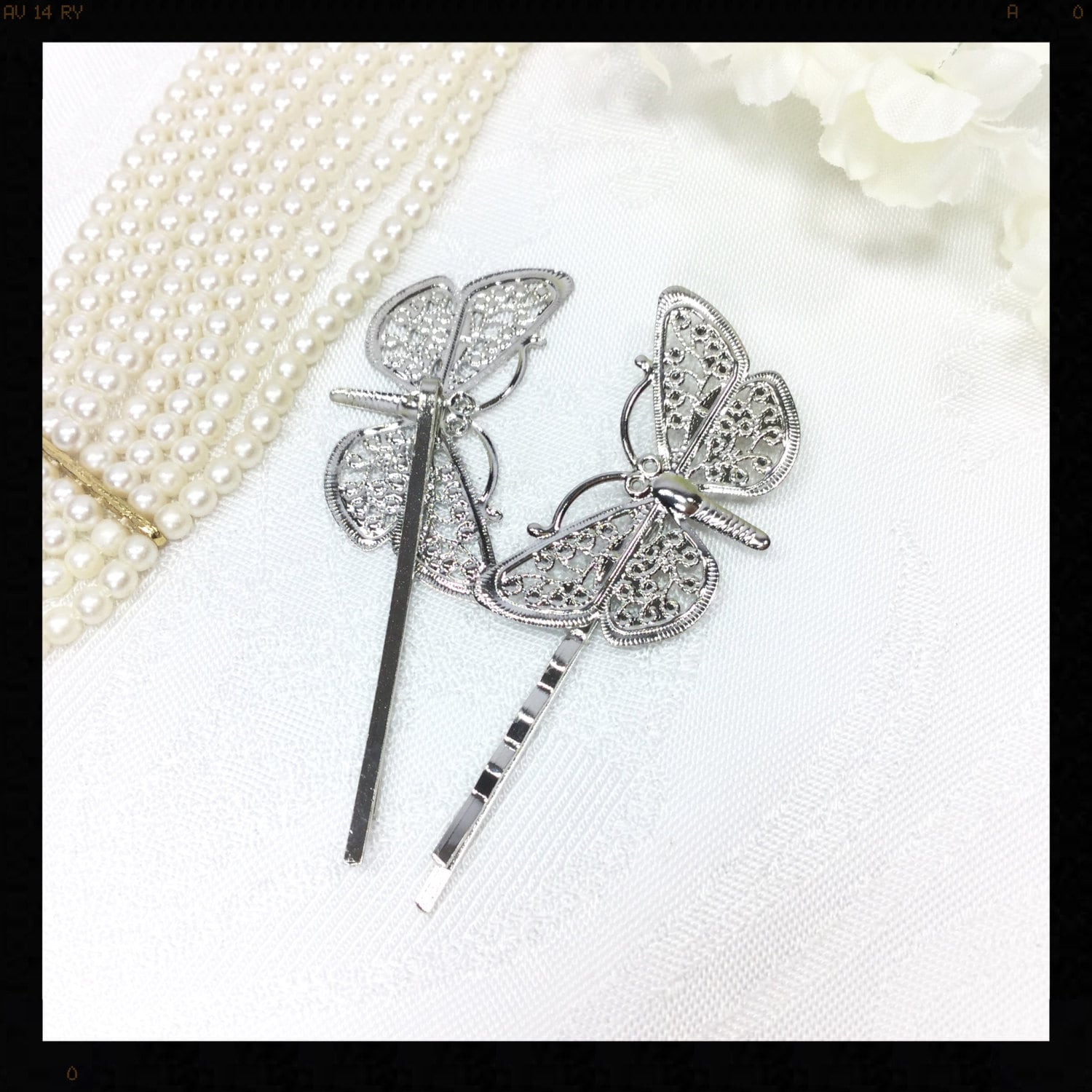 5 Pc. Silver Butterfly Hair Clips, Bobby Pins, Barrette, Vintage ...