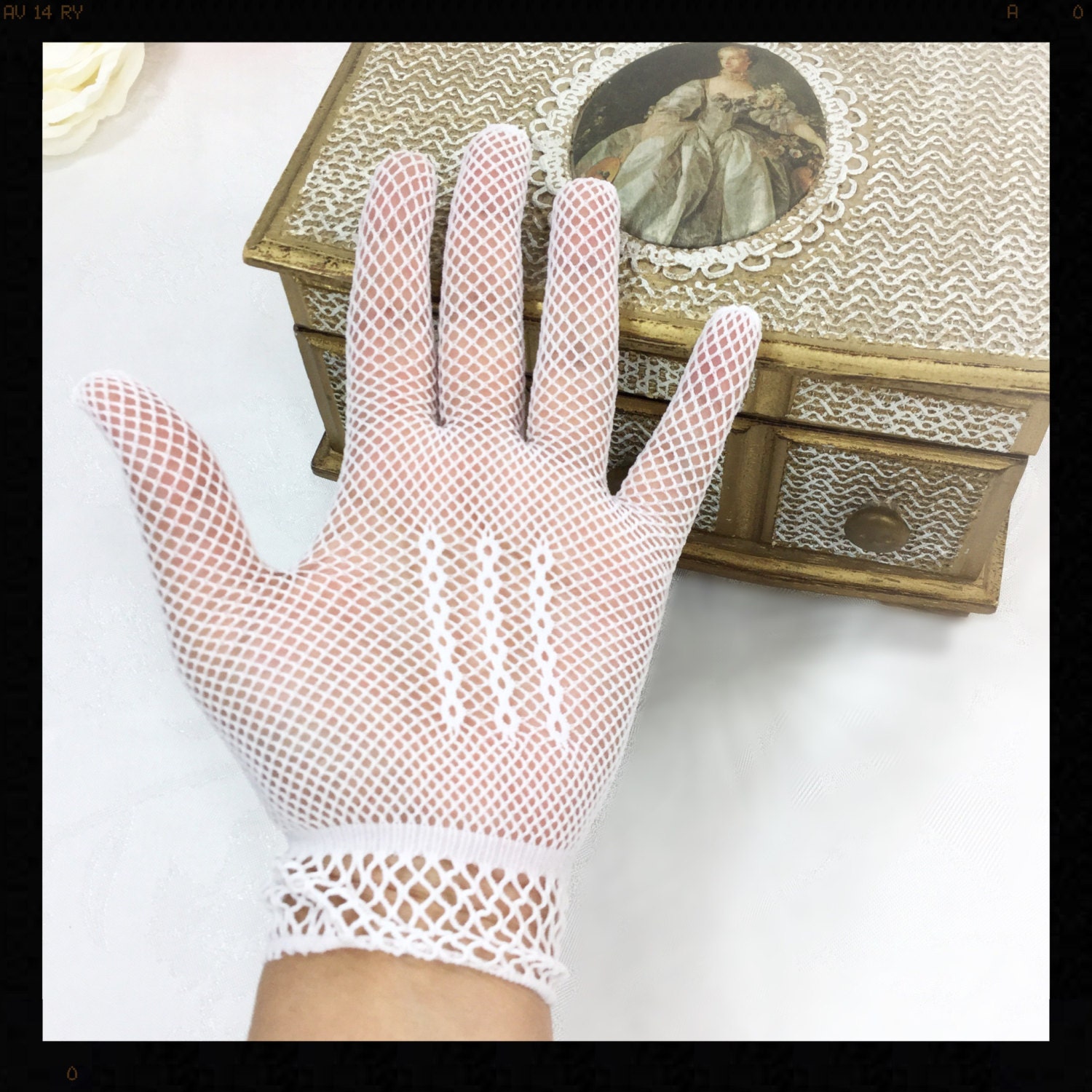 Beautiful White Fishnet Ladies Wrist Length Perfect for Wedding, Tea ...