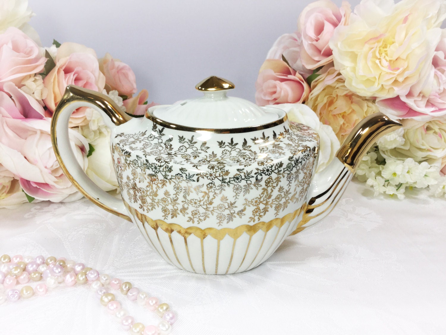 Dazzling RARE Antique Gibsons Gold Gilt Chintz Teapot Staffordshire ...