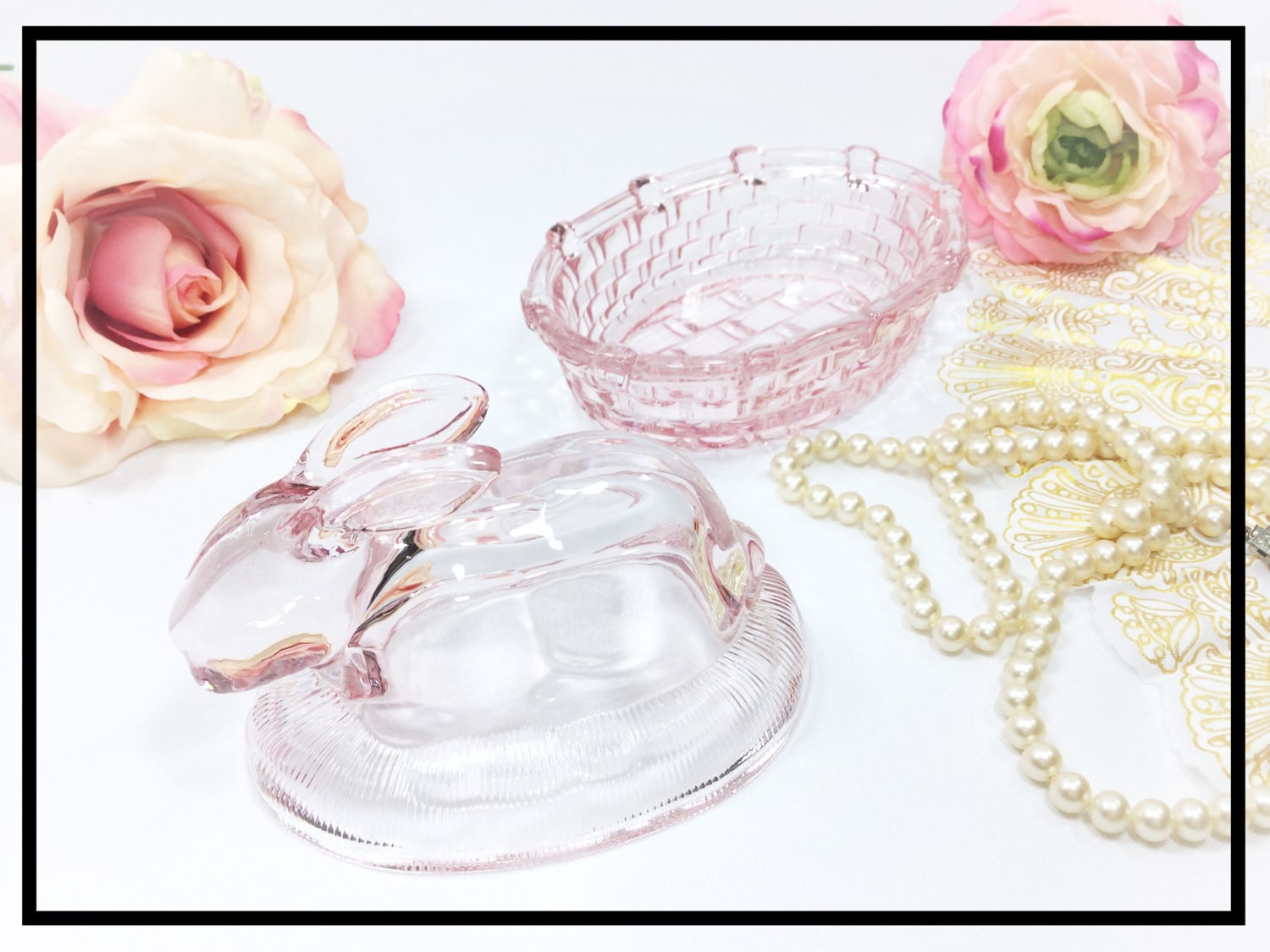 Pink Bunny Glass Jar, Pink Glass Rabbit Jar, Pink Bunny Trinket Jar ...