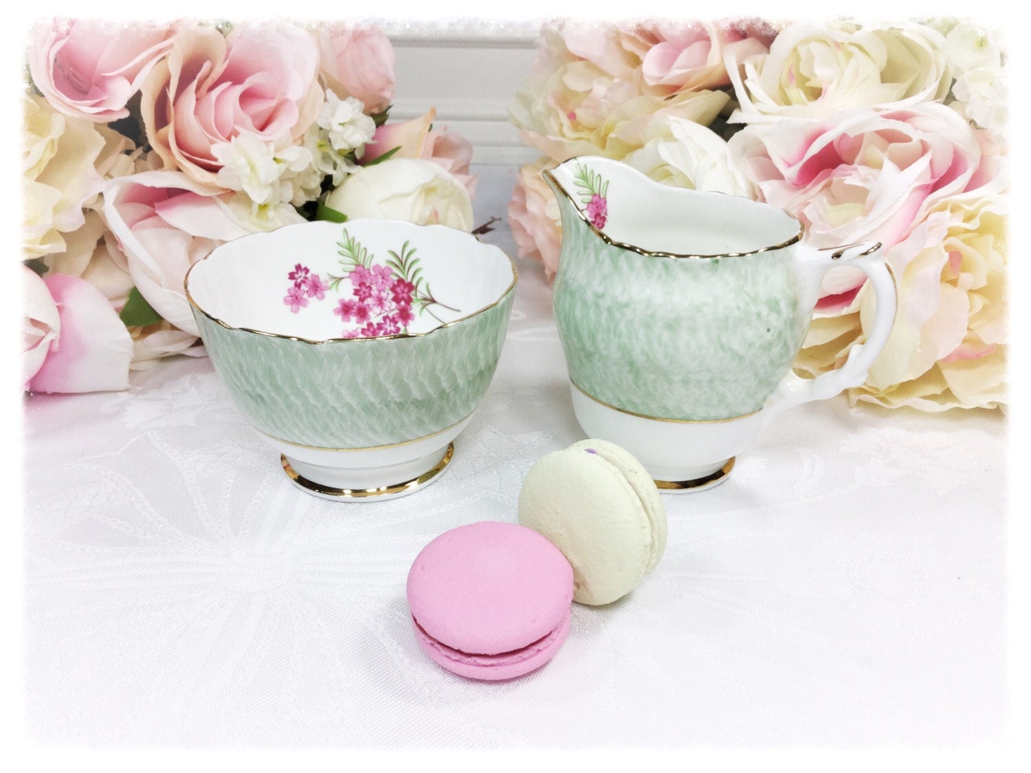 Dakin English Bone China Open Sugar Bowl & Creamer for Tea Set Tea ...