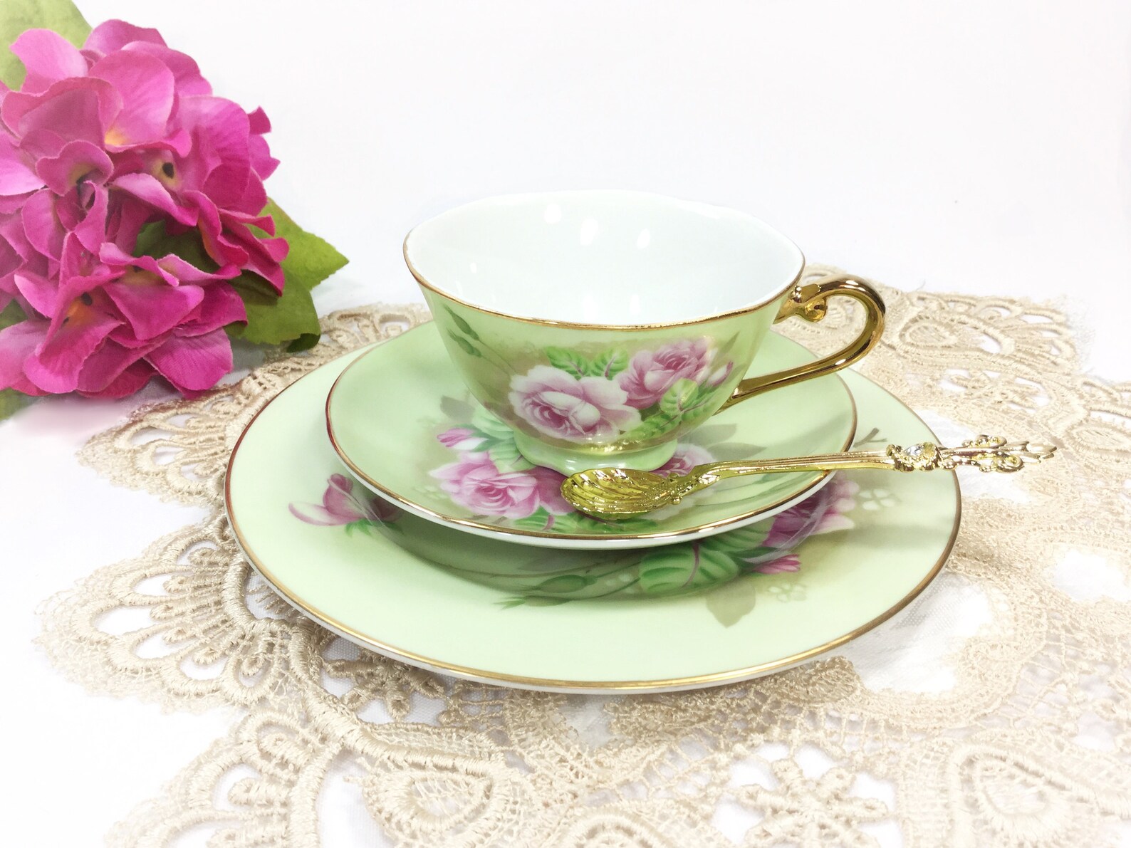 Lefton Heritage Trio Tea Set Lefton Cup Saucer & Plate - Etsy