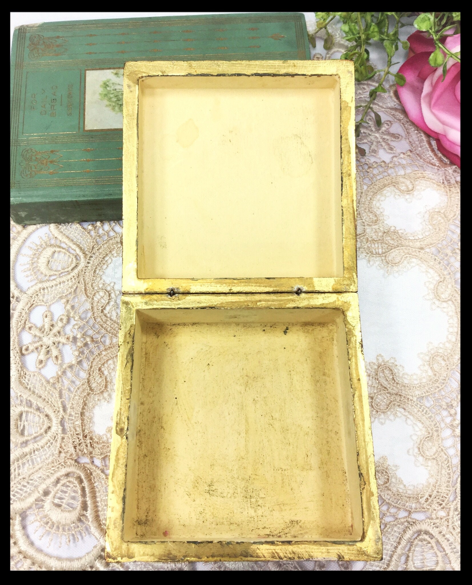 Italian Florentine Scenic Jewelry Box, Portrait Trinket Box, Gold ...
